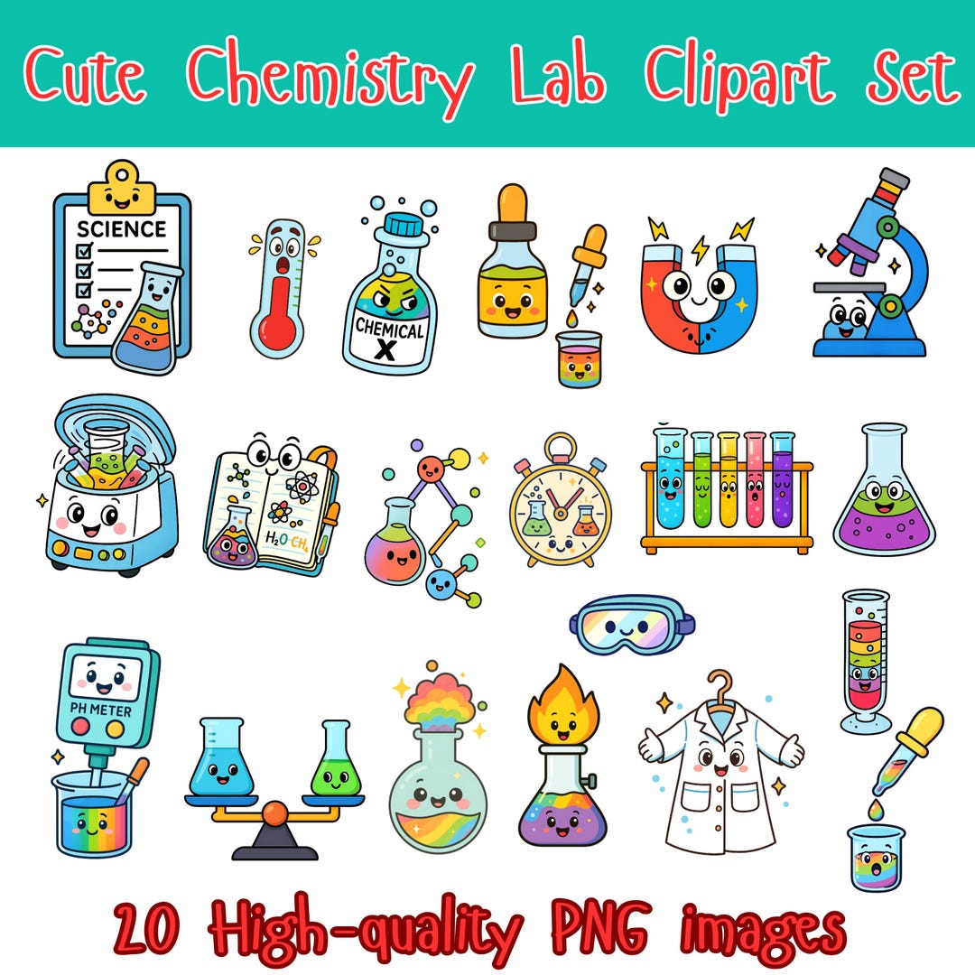 Kawaii Chemistry Clipart Set: Science Lab PNG Graphics (digital ...