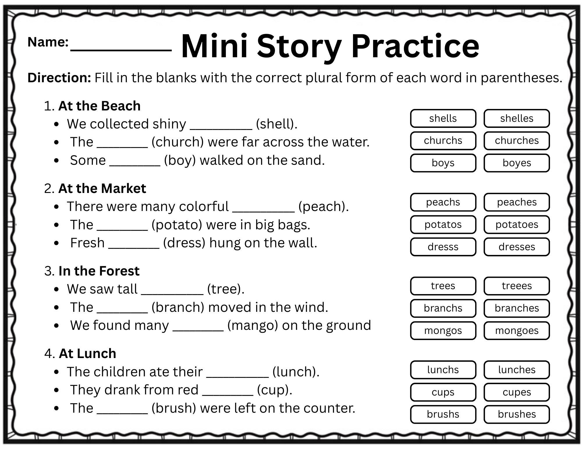 Plurals With -s and -es | Sorting, Coloring, and Mini Story Practice - Etsy
