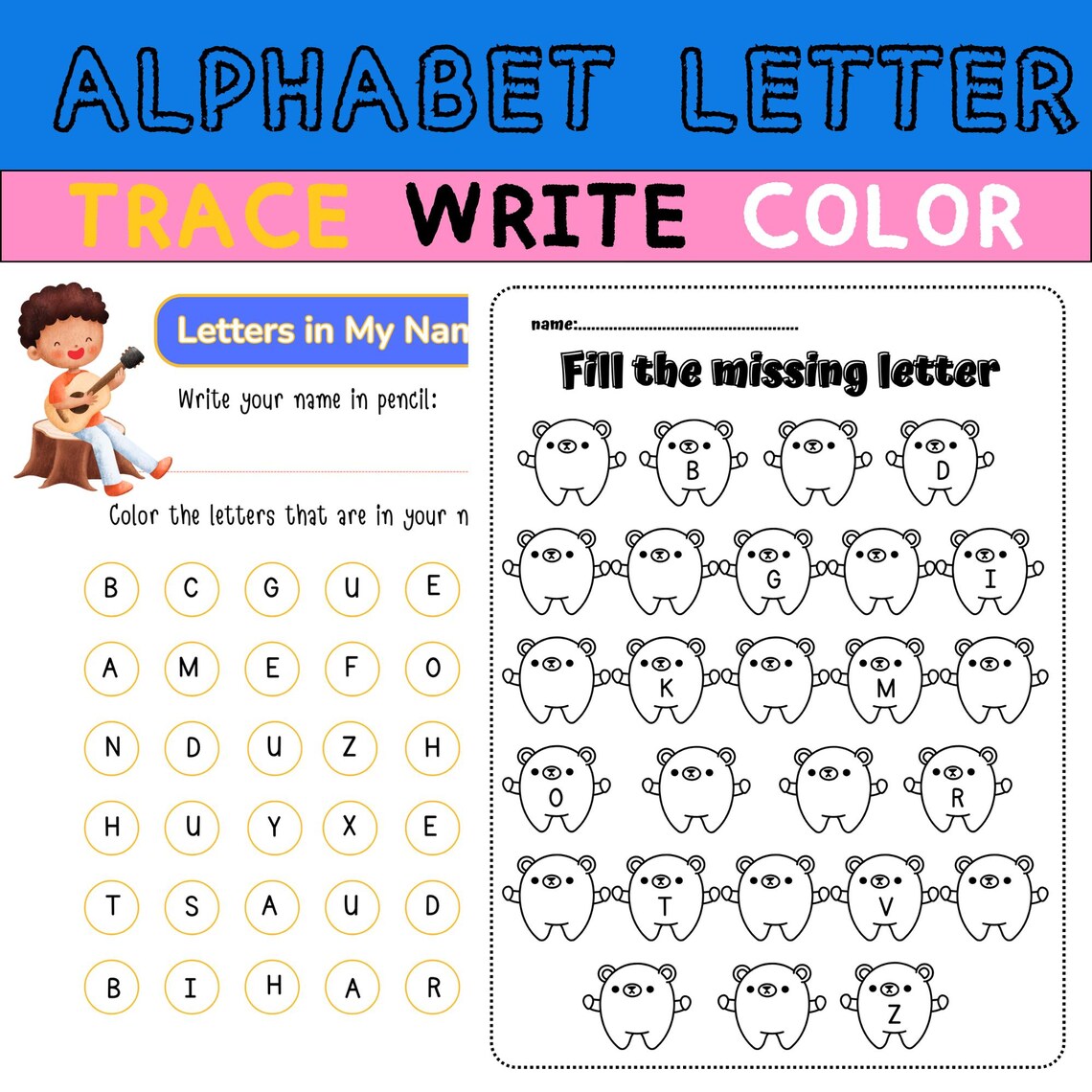 Alphabet A-Z Practice Tracing Handwriting Worksheet - Etsy