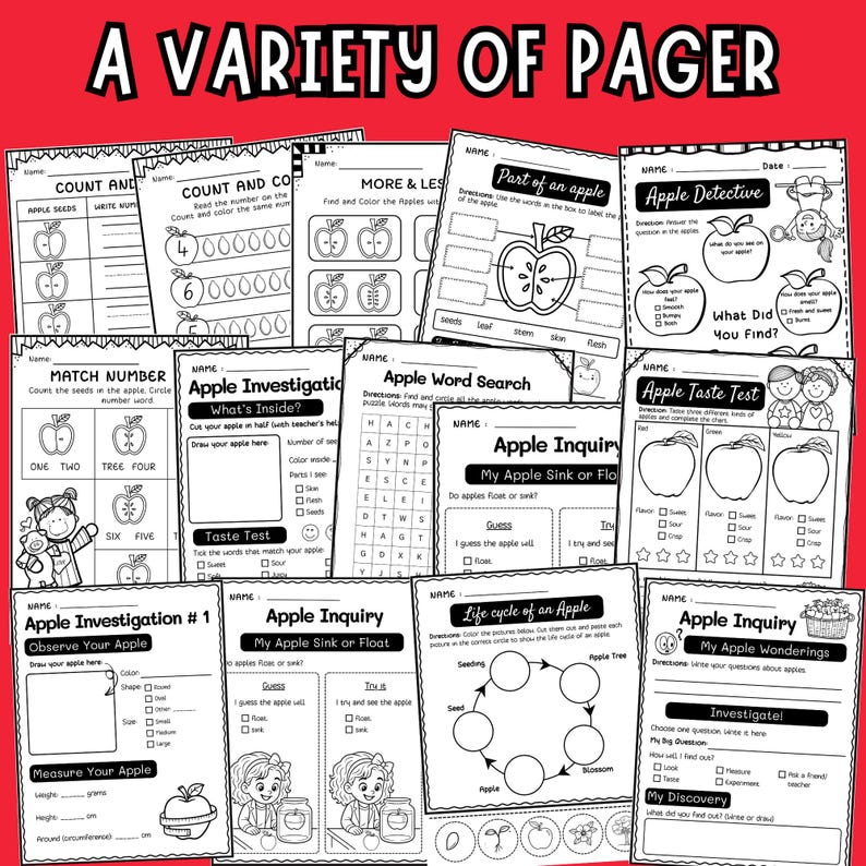 Apple Day Activities: First Grade Science Life Cycle & Math Worksheets ...