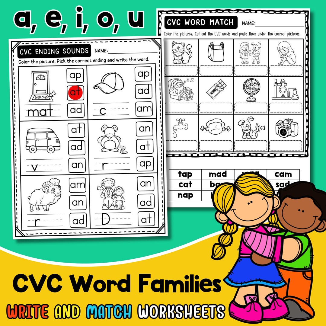CVC Worksheets | Short Vowel a E I O U | Ending Sounds & Cut and Paste ...