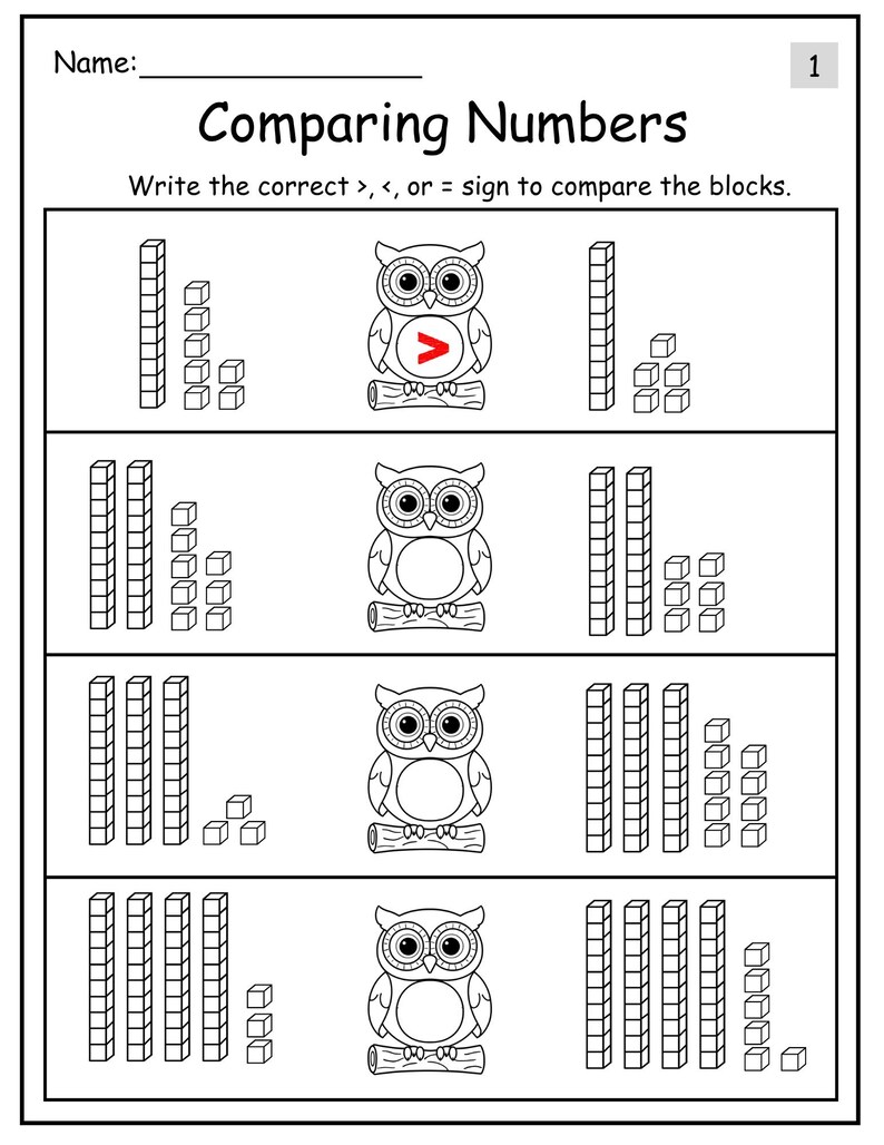 Base Ten Blocks – Comparing 2-digit Numbers Worksheets | 30 Pages - Etsy