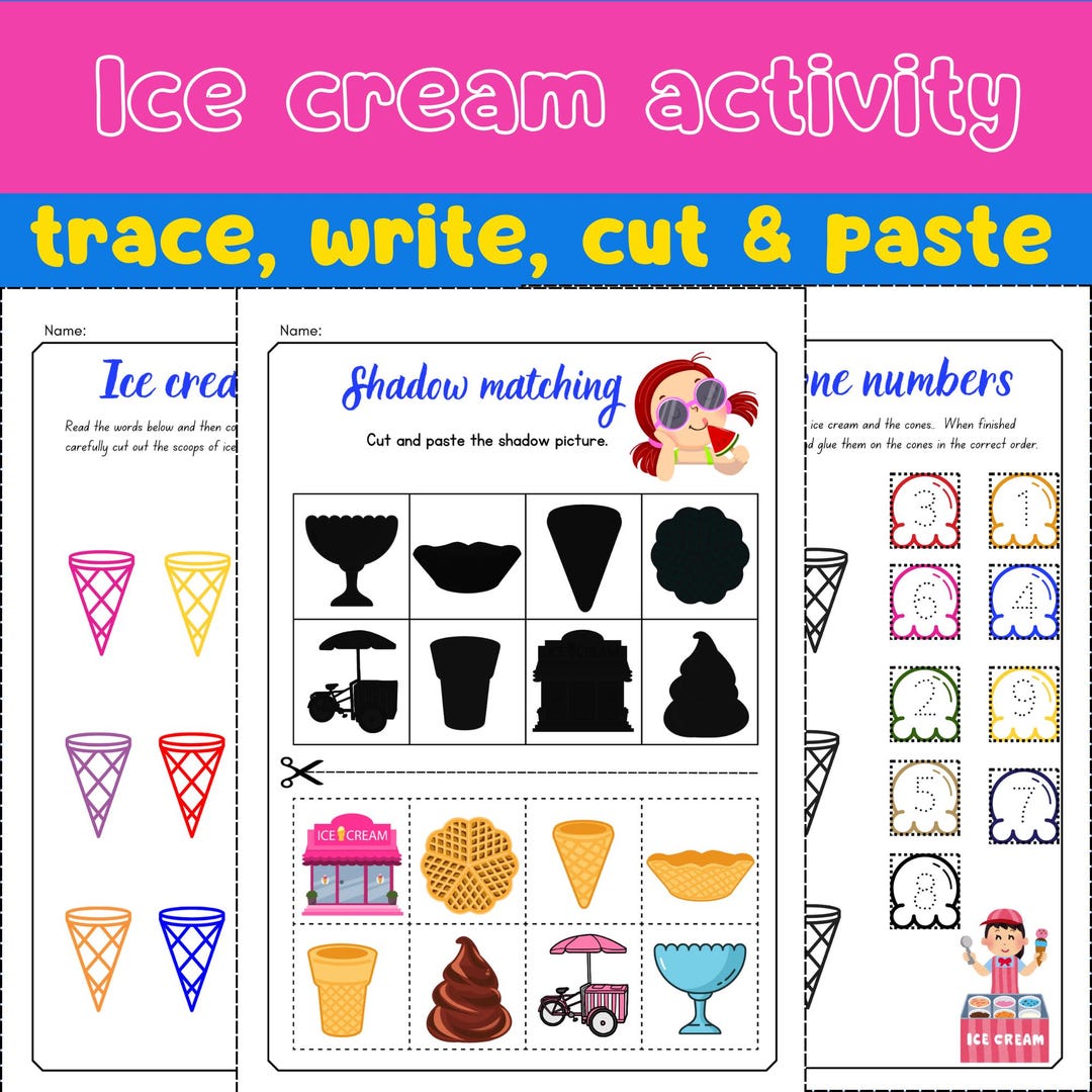 Ice Cream Fun Activity Pack: Trace, Count, Cut, and Match for Preschool ...