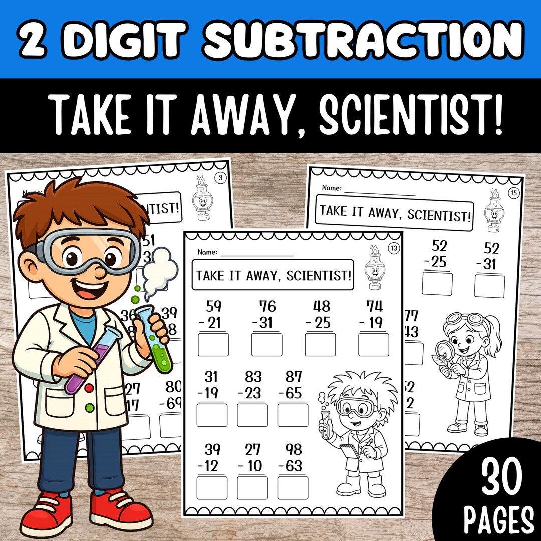 Take It Away, Scientist! – 2-digit Subtraction Practice Worksheets - Etsy