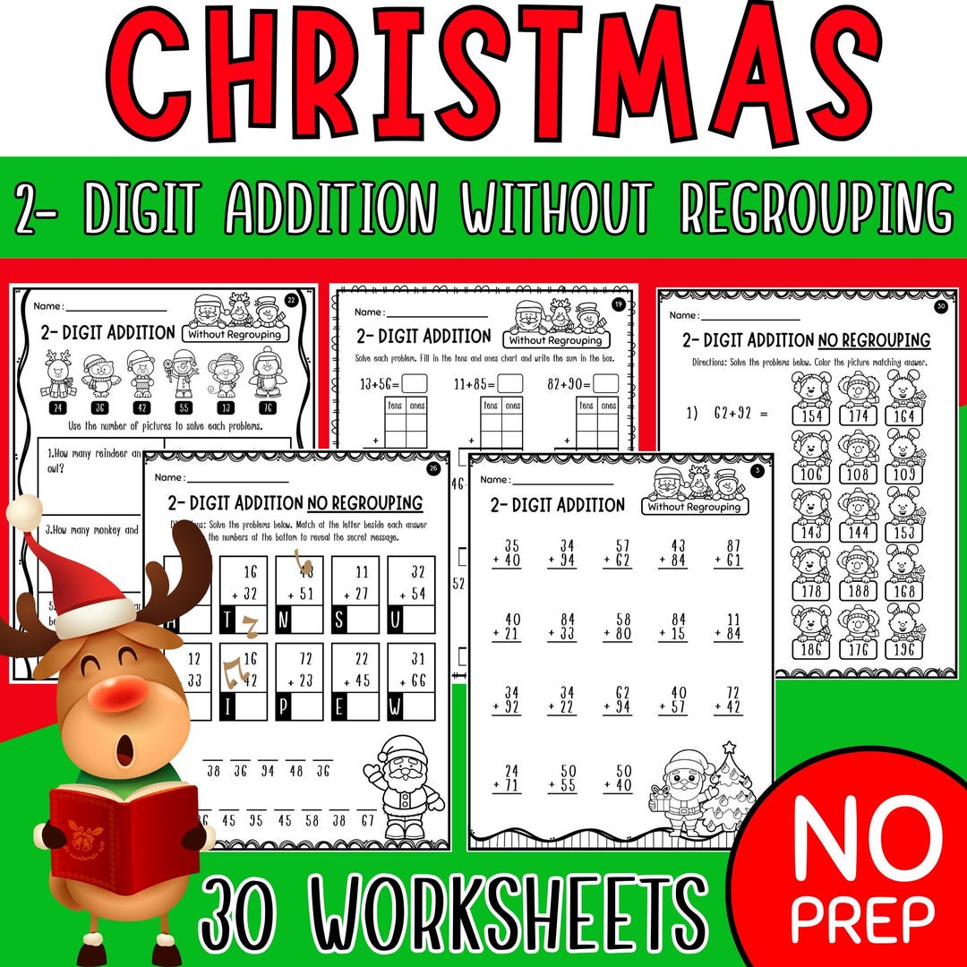 Christmas 2-digit Addition Without Regrouping | Grade 2 Math Worksheets ...