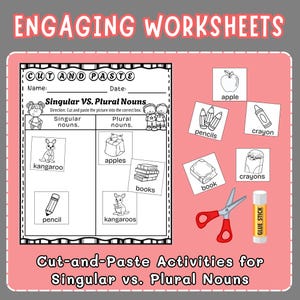 Singular Vs. Plural Nouns Worksheets | Cut and Paste & Grammar Practice ...