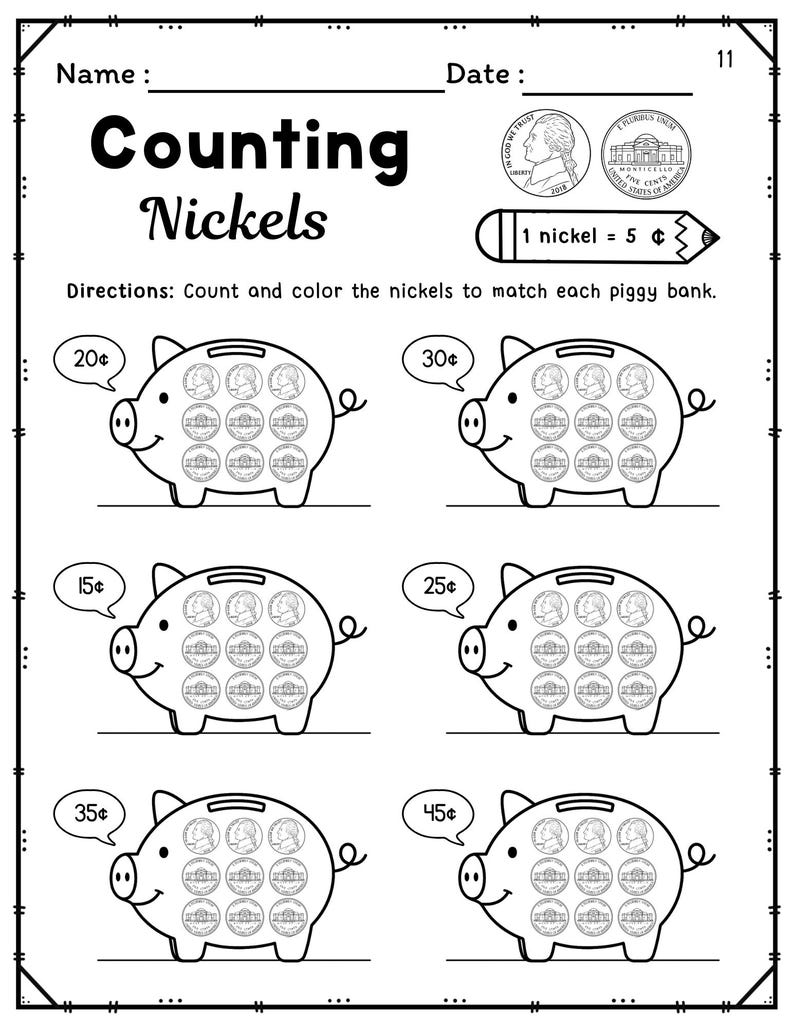 American Money Coins Worksheets | Counting Pennies, Nickels, Dimes, and ...