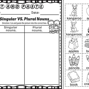 Singular Vs. Plural Nouns Worksheets | Cut and Paste & Grammar Practice ...