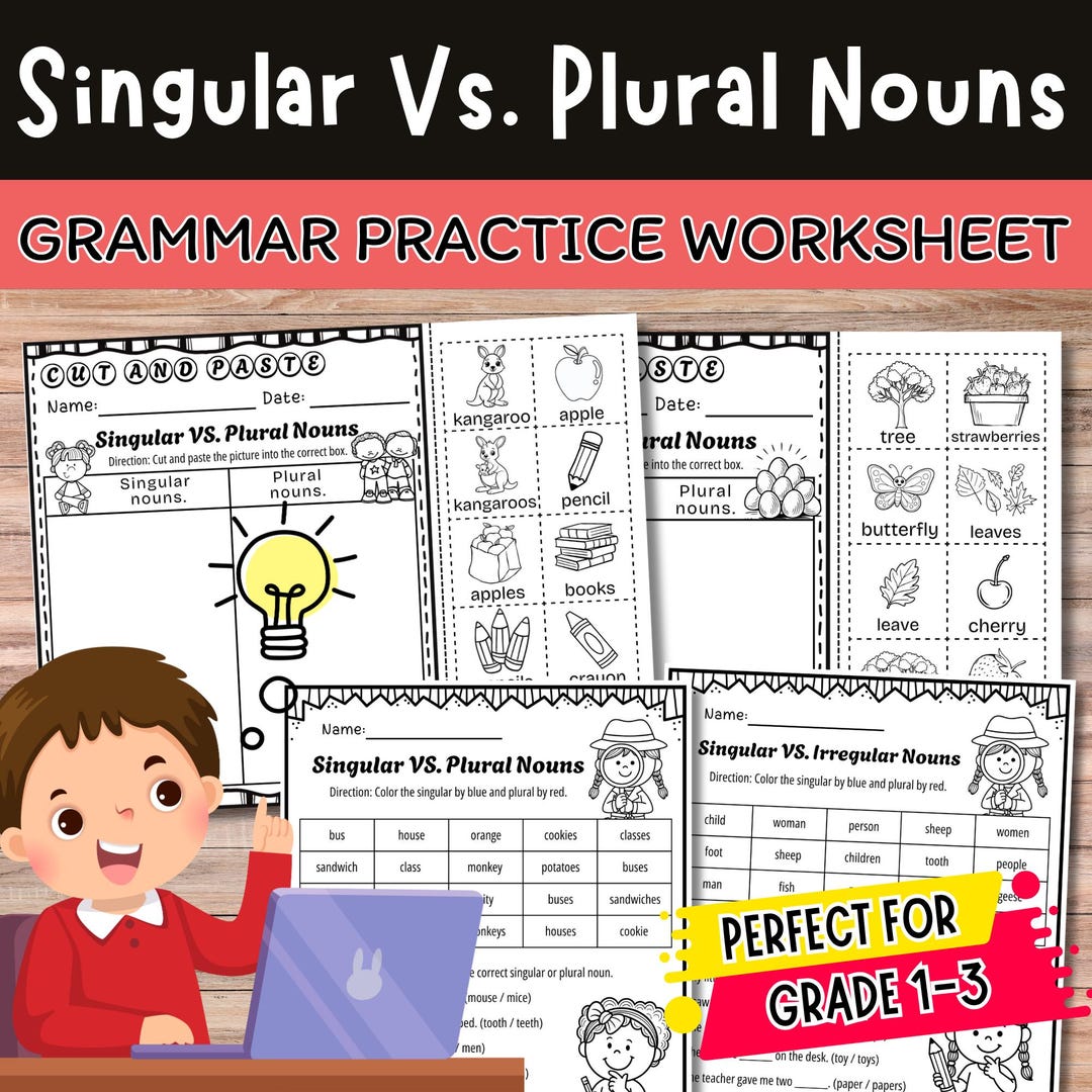 Singular Vs. Plural Nouns Worksheets | Cut and Paste & Grammar Practice ...