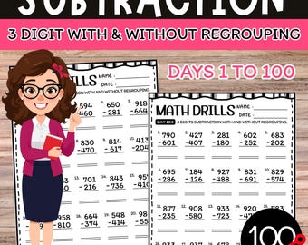 Triple Digit Subtraction Worksheet With and Without Regrouping; 3-digit ...