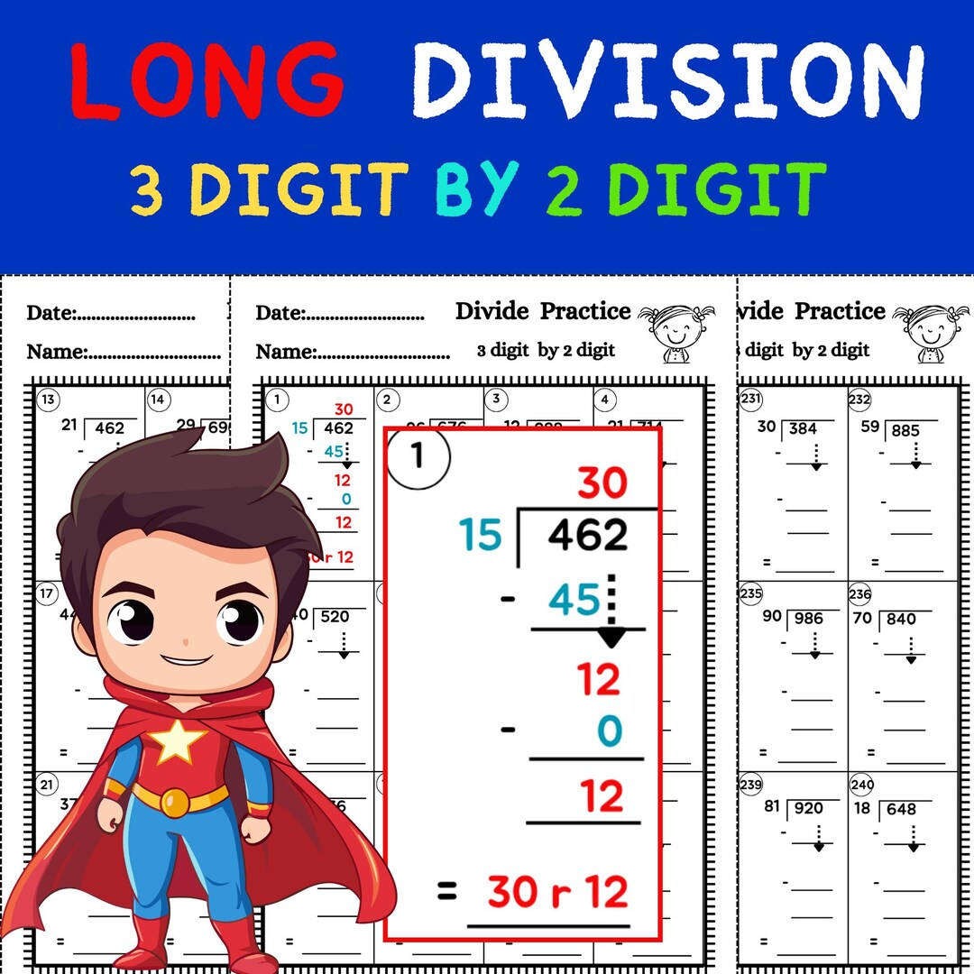 3 Digit by 2 Digit Long Division Worksheets - Differentiated - Etsy