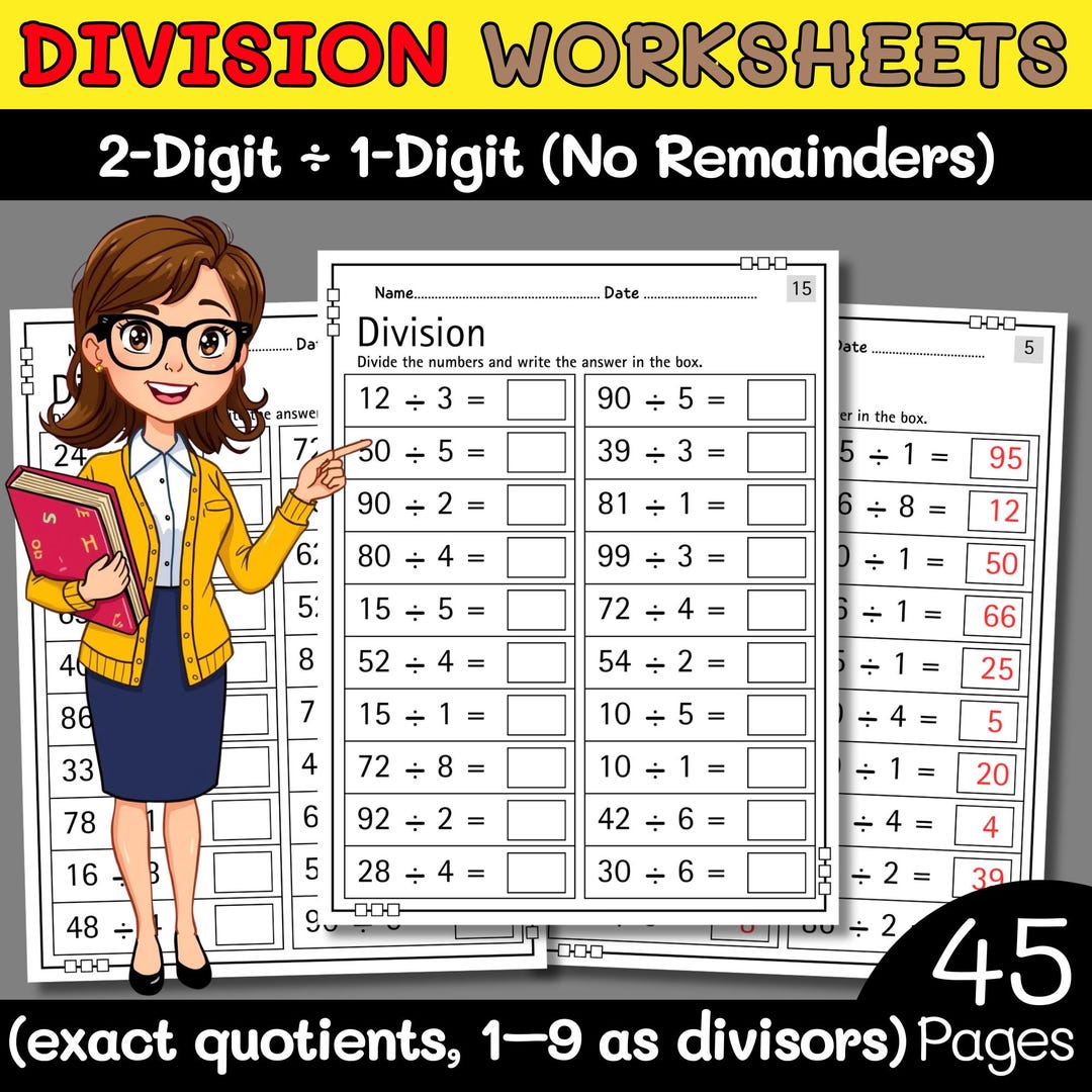 Division Worksheets – 2-digit ÷ 1-digit (no Remainders) for Grade 3 ...