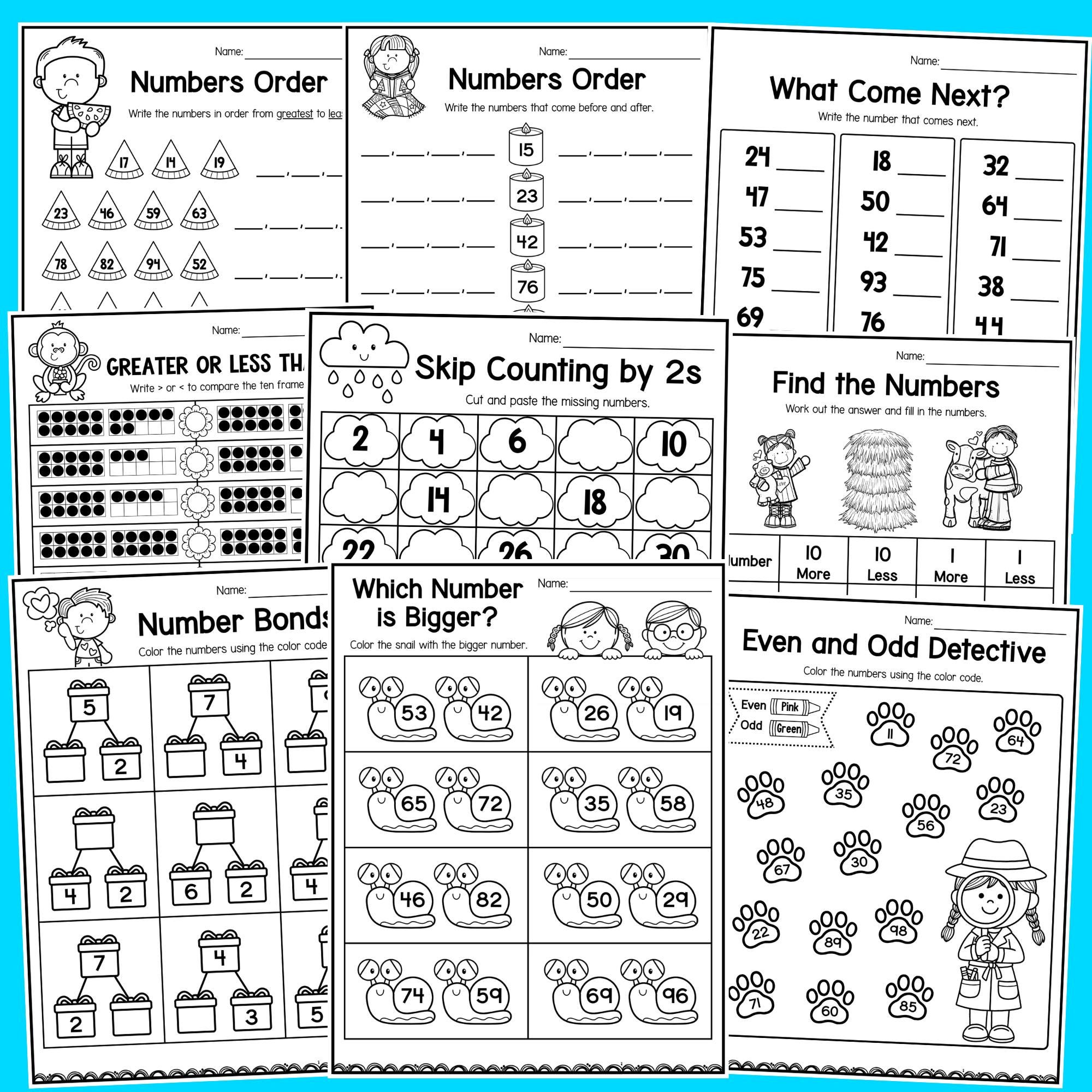 Numbers to 100 and Place Value Worksheets | First Grade Math | Tens ...