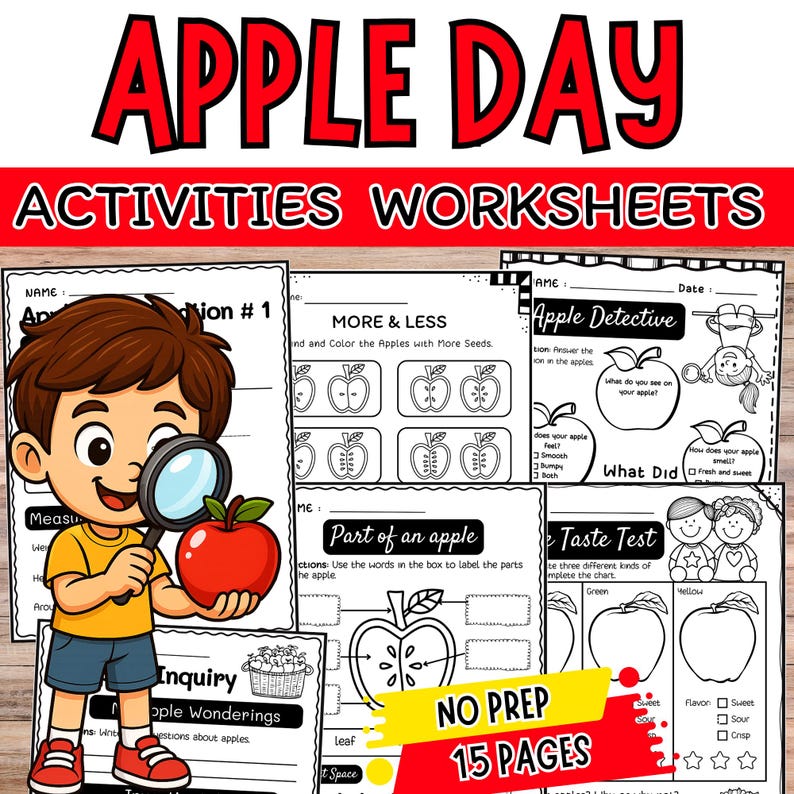 Apple Day Activities: First Grade Science Life Cycle & Math Worksheets ...