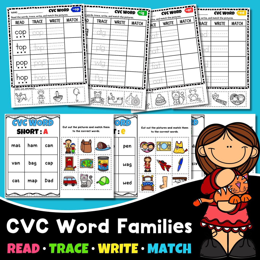CVC Word Families – Read, Trace, Write & Match | Short Vowel CVC ...