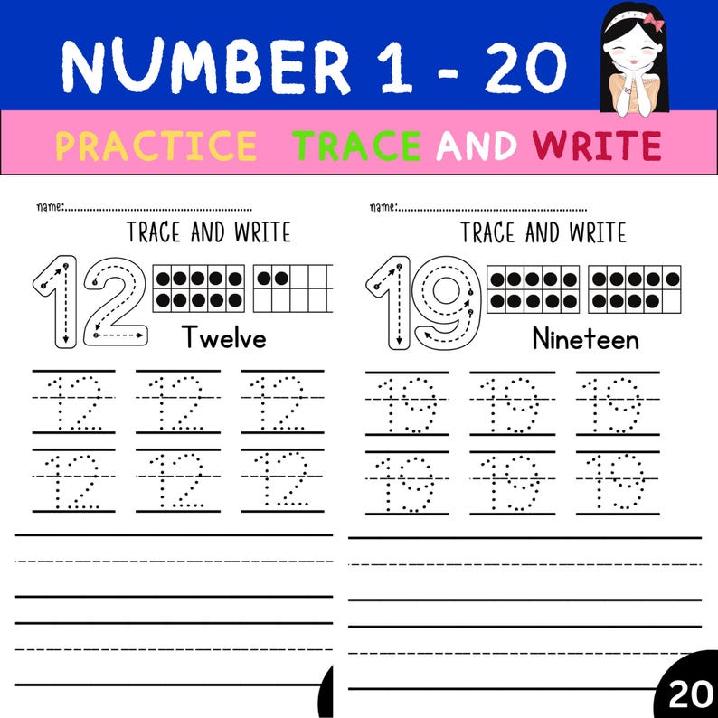 Number to 20 Writing Practice - Etsy