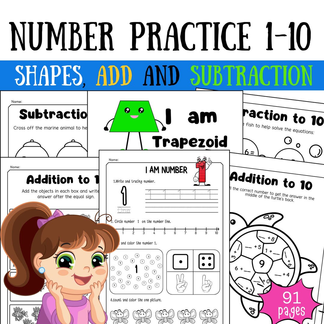 Number, Shapes, Colors and Sorting Addition and Subtraction Practice ...
