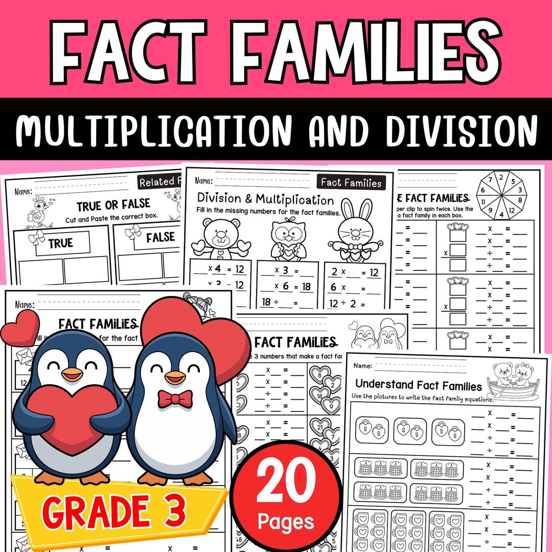 Fact Families: Multiplication & Division Worksheets | Valentine’s Day ...
