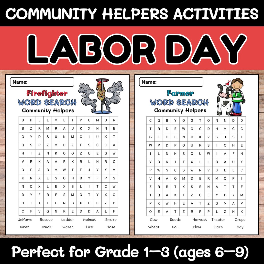 Labor Day| Community Helpers Word Search Worksheets | 13 Pages With ...