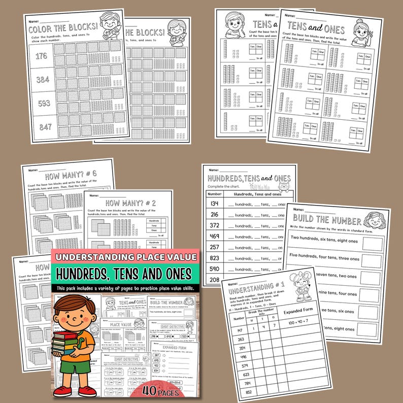 Place Value Worksheets for 2nd Grade Hundreds, Tens, Ones Practice - Etsy