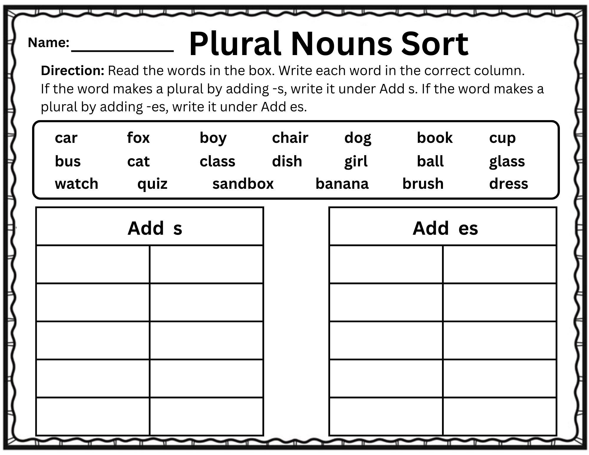 Plurals With -s and -es | Sorting, Coloring, and Mini Story Practice - Etsy