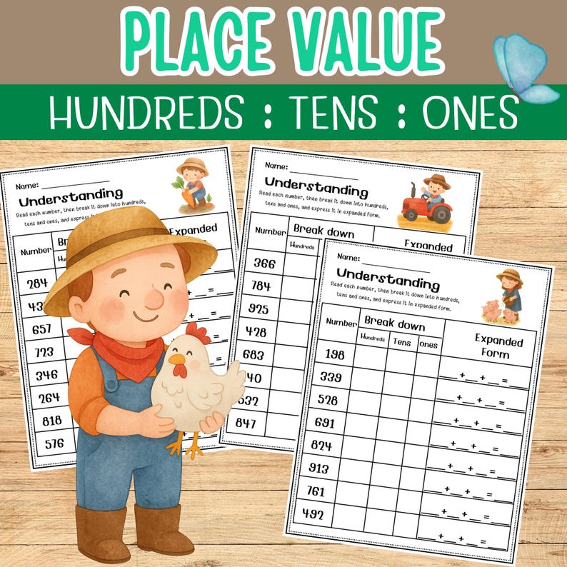 Place Value Fun – Hundreds, Tens, and Ones | Farm Theme | Worksheets - Etsy