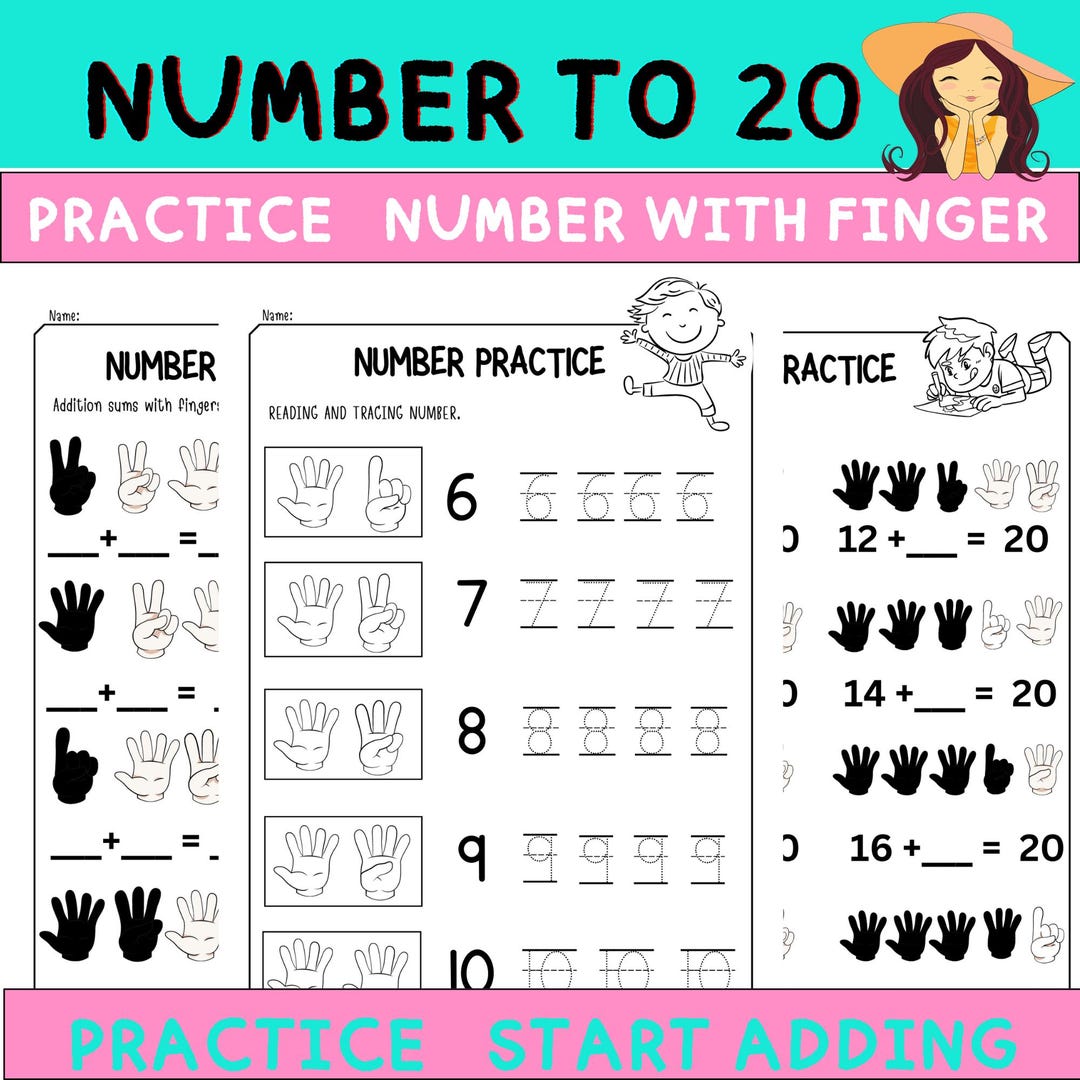 Addition Practice 1to 20 With Fingers Worksheet for Kindergarten - Etsy