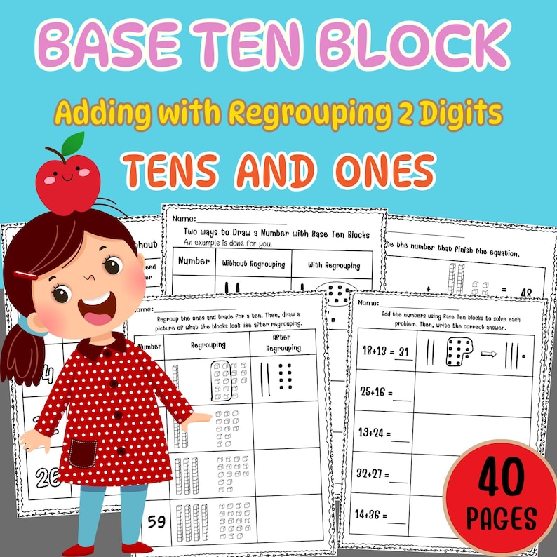 Place Value Adding With Regrouping 2 Digits Tens and Ones Base Ten ...