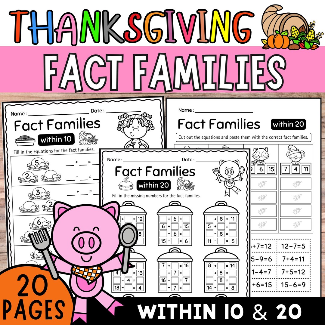 Fact Families Worksheets | Math Practice, Sorts (PDF) - Etsy