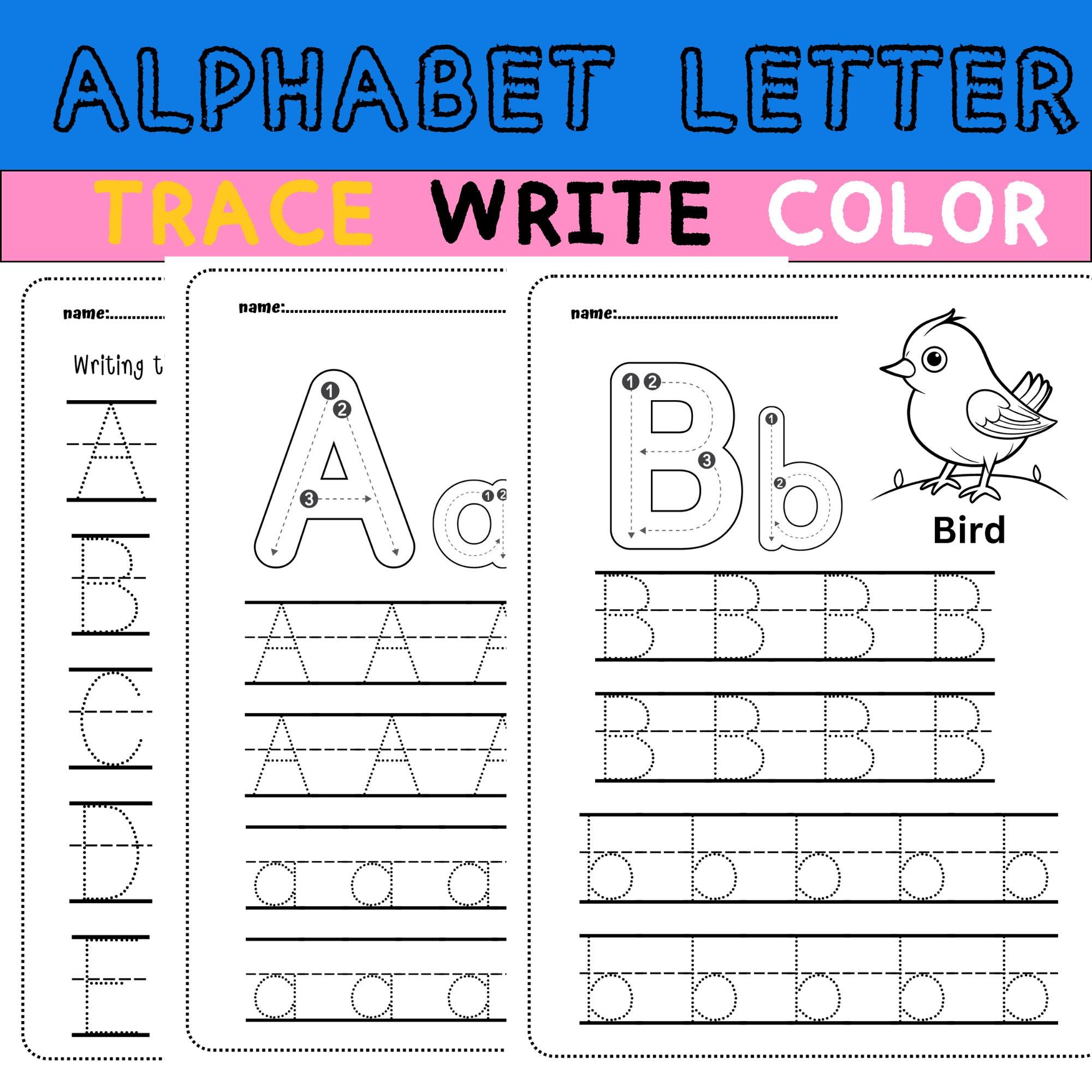 Alphabet A-Z Practice Tracing Handwriting Worksheet - Etsy