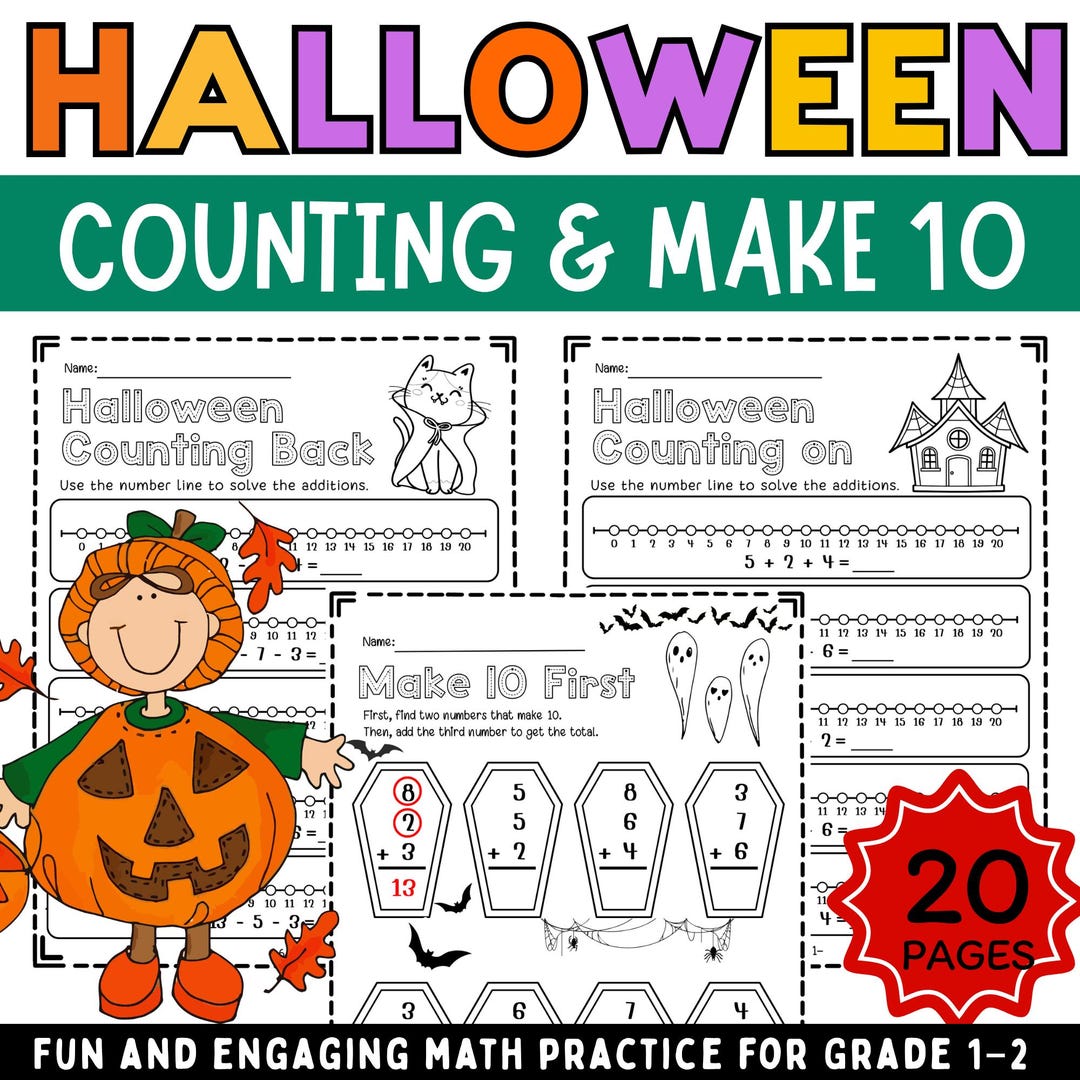 Halloween Counting & Make 10 Worksheets | Fun Math Practice for Grade 1 ...