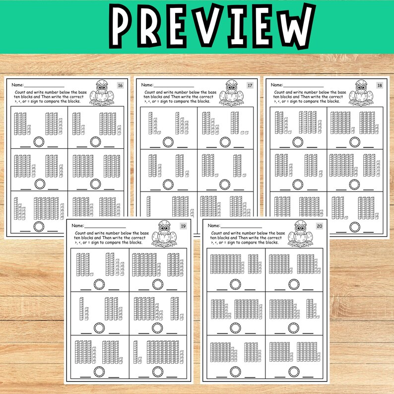Base Ten Blocks – Comparing 2-digit Numbers Worksheets | 30 Pages - Etsy