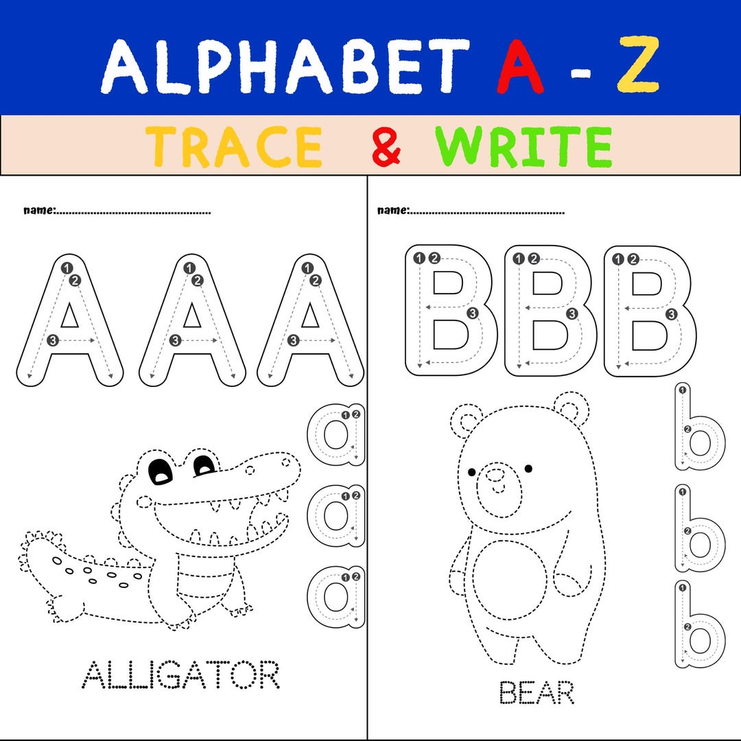 Alphabet A-Z Practice Tracing Handwriting Worksheet Set 2 - Etsy