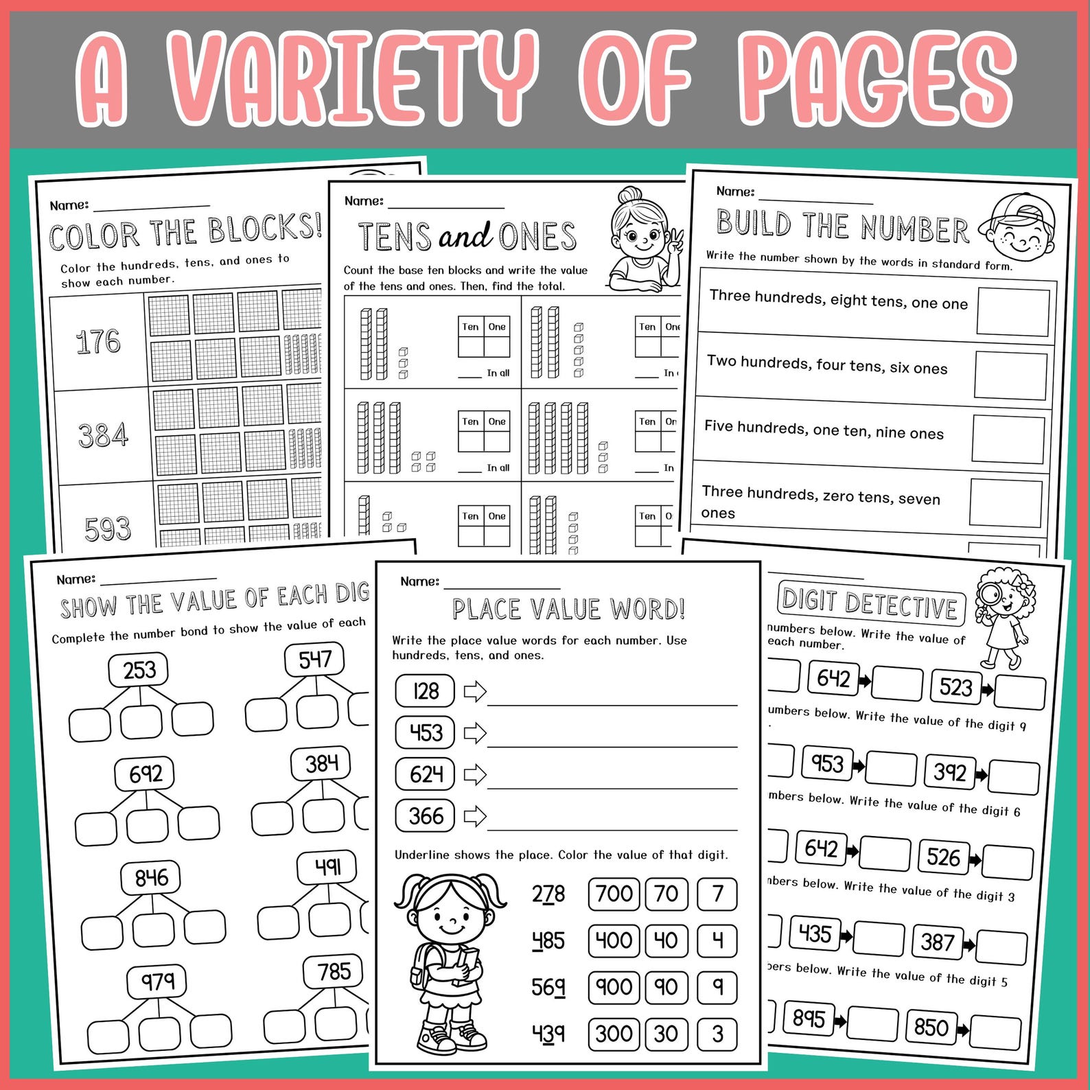 Place Value Worksheets for 2nd Grade Hundreds, Tens, Ones Practice - Etsy