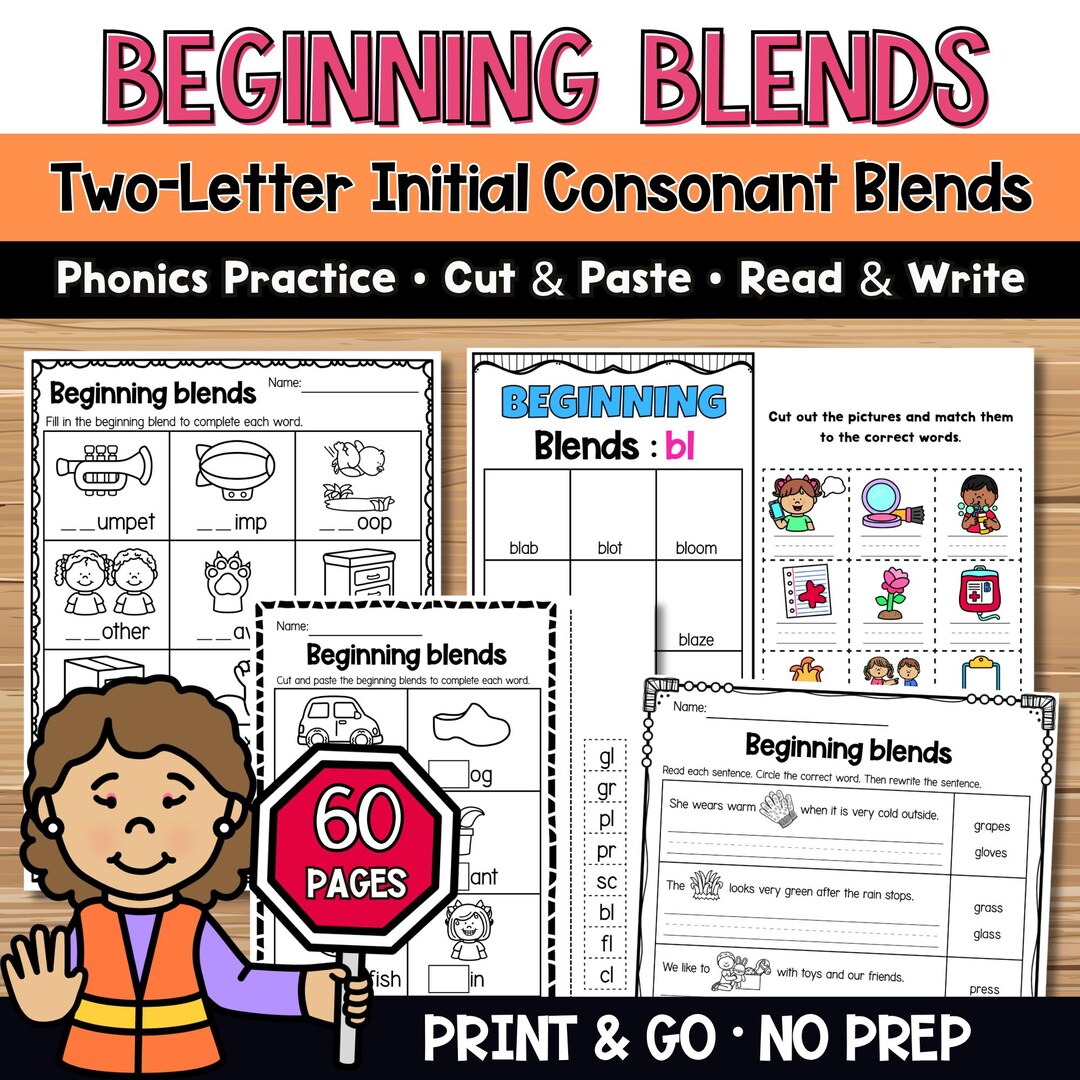 Beginning Blends Worksheets | Phonics Cut & Paste, Read, Write (60 ...