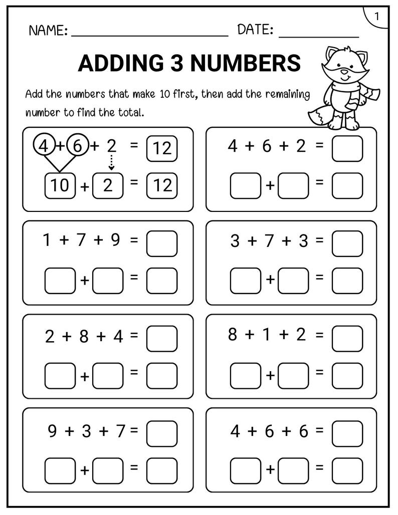 Make 10 First: Adding 3 Numbers Worksheets | Grade 1–2 Math Practice ...