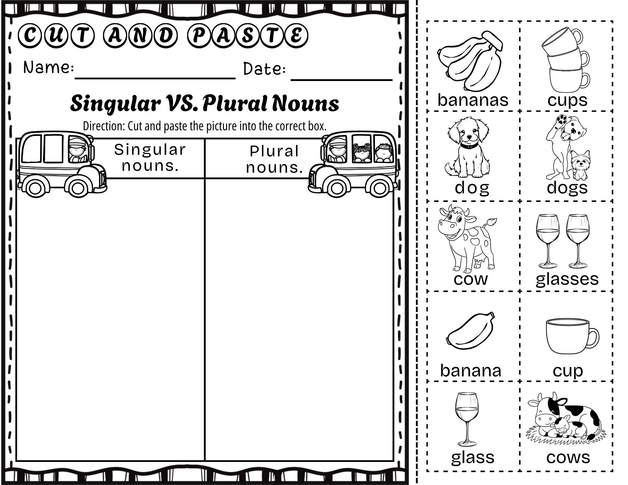 Singular Vs. Plural Nouns Worksheets | Cut and Paste & Grammar Practice ...
