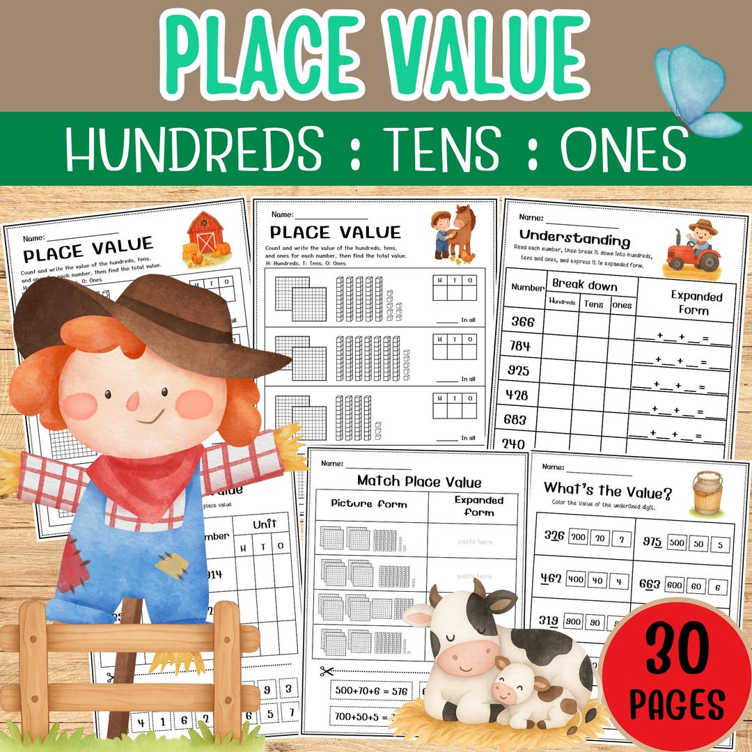Place Value Fun – Hundreds, Tens, and Ones | Farm Theme | Worksheets - Etsy