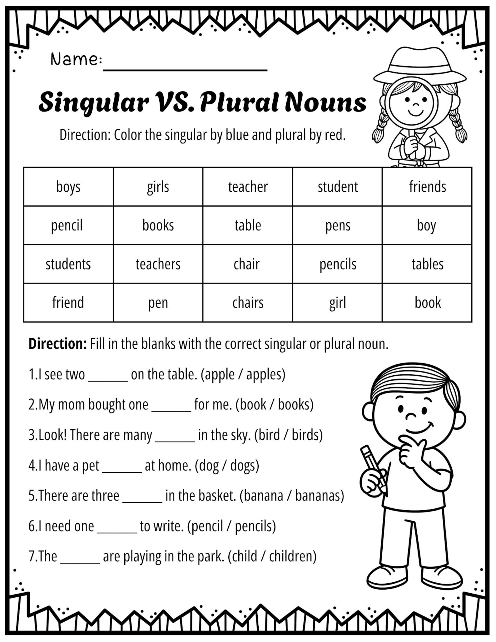 Singular Vs. Plural Nouns Worksheets | Cut and Paste & Grammar Practice ...