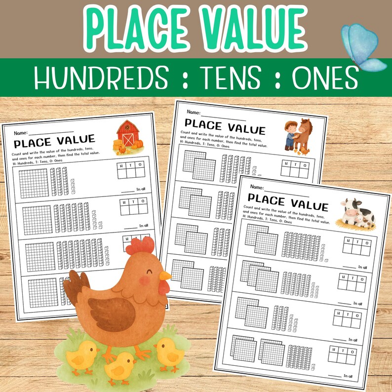 Place Value Fun – Hundreds, Tens, and Ones | Farm Theme | Worksheets - Etsy