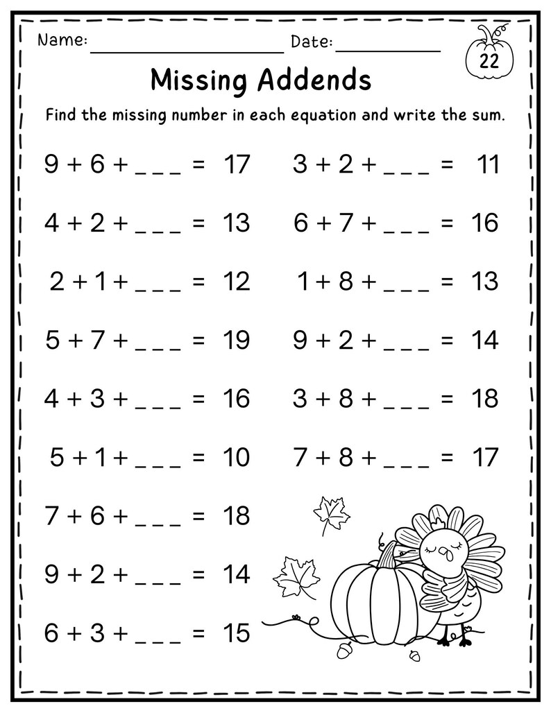 1st Grade Addition Worksheets | Number Line, Ten Frames (PDF) - Etsy