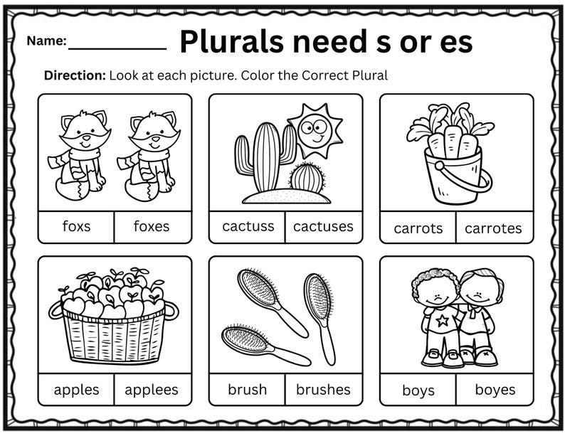 Plurals With -s and -es | Sorting, Coloring, and Mini Story Practice - Etsy