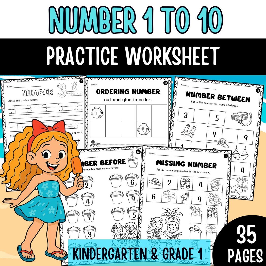 Number 1-10 Practice Worksheets: Kindergarten Math Activities (PDF ...