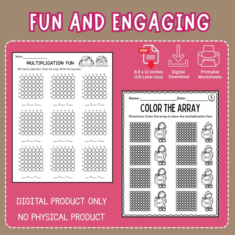 Arrays for Beginning Multiplication Worksheets | Grade 3 Math - Etsy