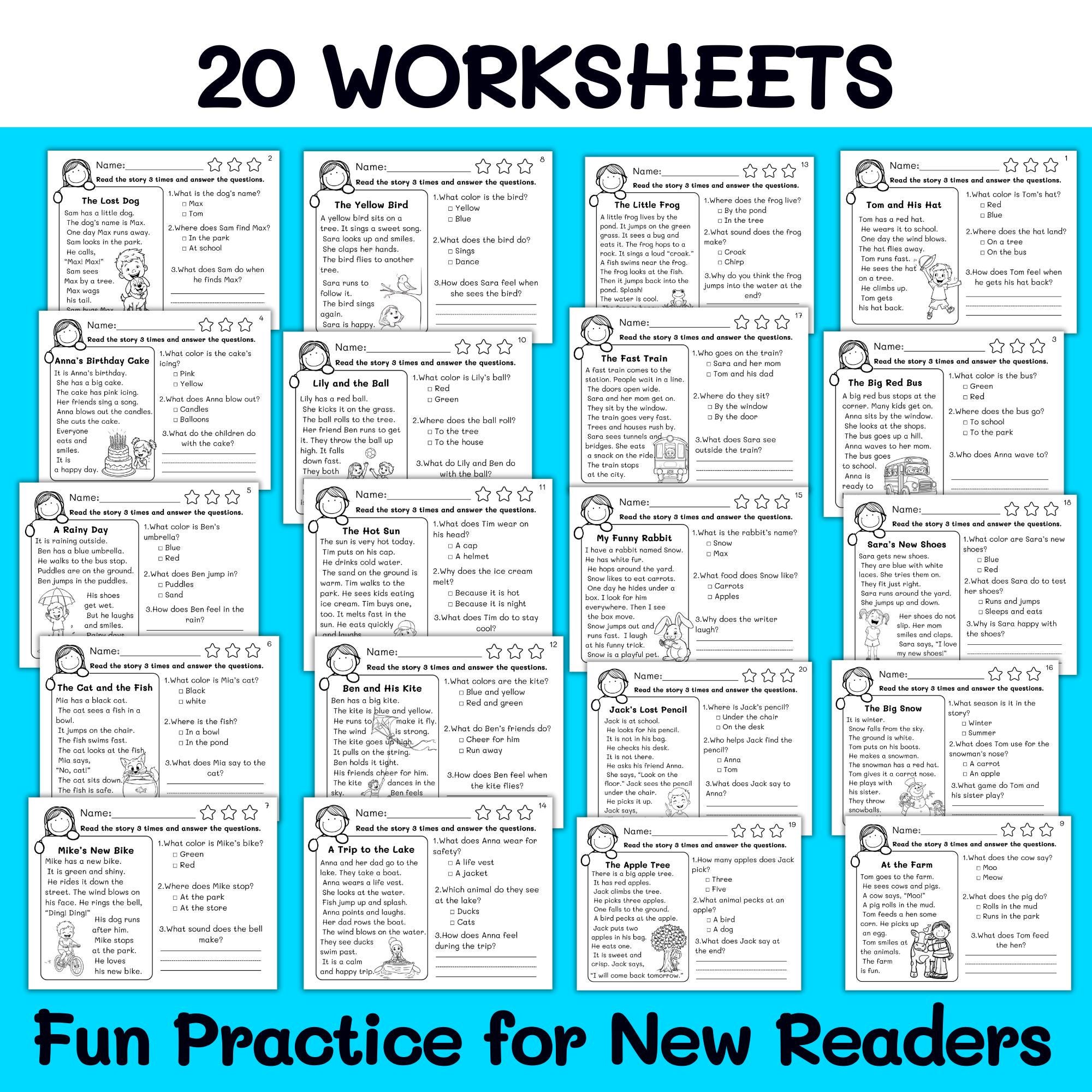 1st Grade Reading Comprehension Worksheets | 20 Decodable Passages With ...
