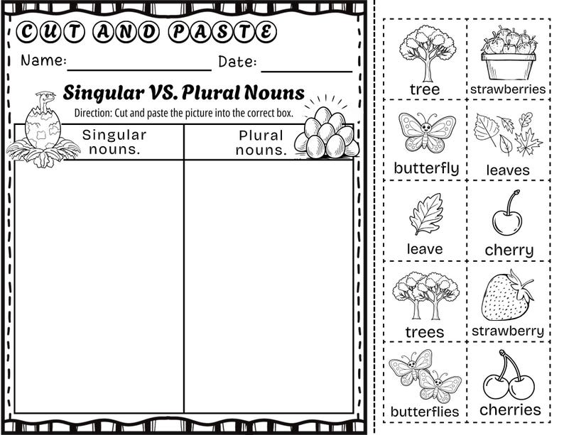 Singular Vs. Plural Nouns Worksheets | Cut and Paste & Grammar Practice ...