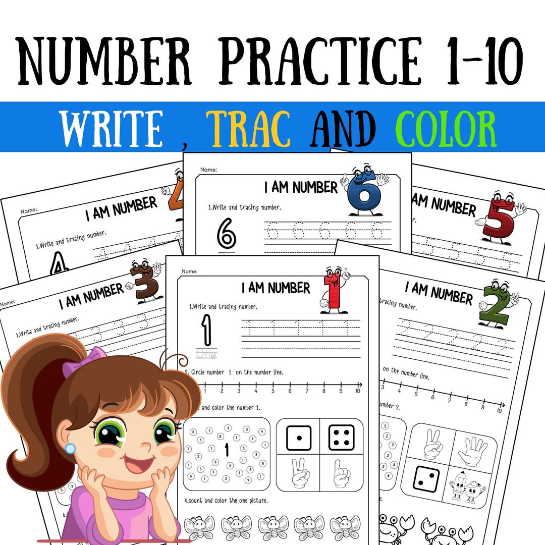 Number Practice 1-10 | Kindergarten Math Worksheets (write, Trace ...
