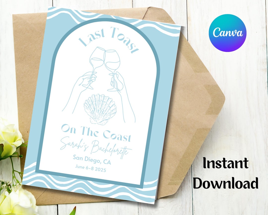 Last Toast on the Coast Custom Invitation, Beach Bachelorette ...