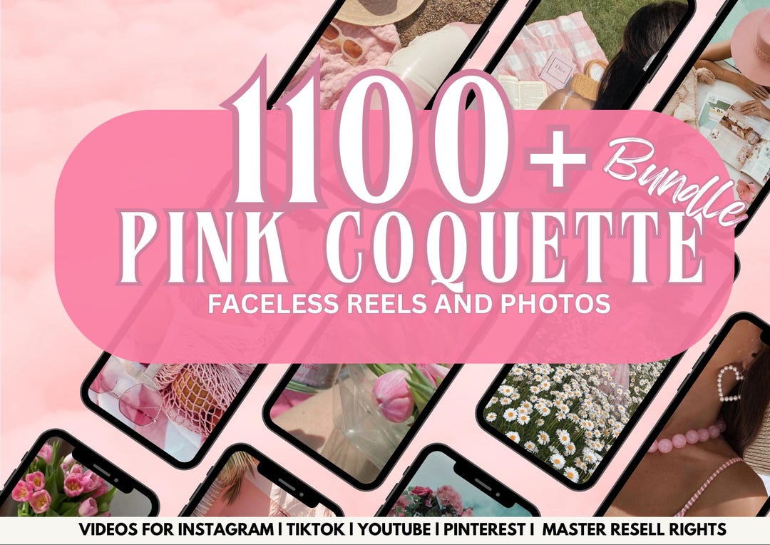 1100 Pink Aesthetic Faceless Videos Reels Bundle With MRR & PLR Resell ...