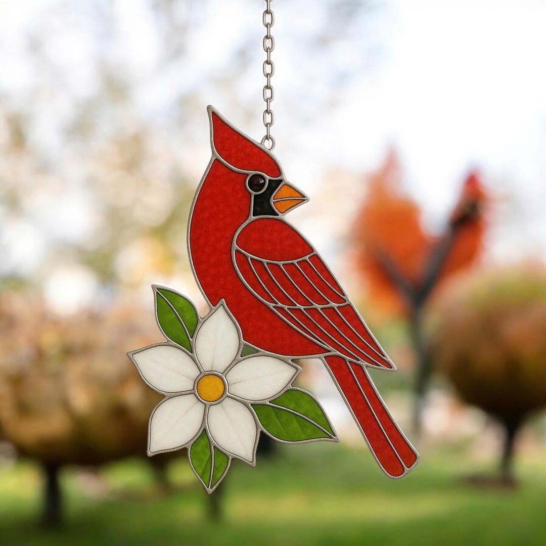 Handmade Stained Glass Cardinal Suncatcher: Copper Foil Art - Etsy